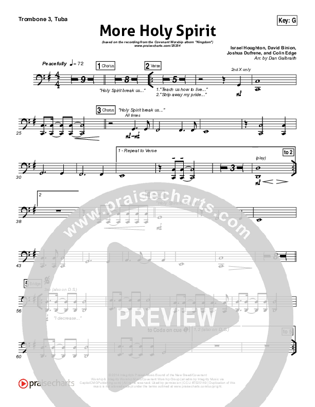 More Holy Spirit Trombone/Tuba Sheet Music PDF (Covenant Worship / Joshua Dufrene / David Binion ...
