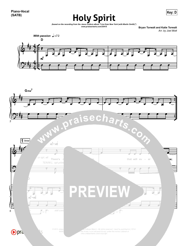 Holy Spirit Sheet Music (Jesus Culture / Martin Smith) - PraiseCharts