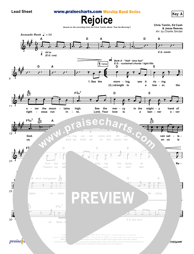 Rejoice Sheet Music (Chris Tomlin) - PraiseCharts