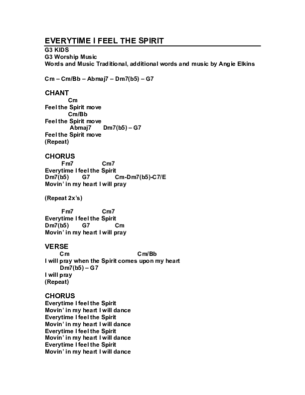 Everytime I Feel The Spirit Chords PDF (G3 Kids) - PraiseCharts