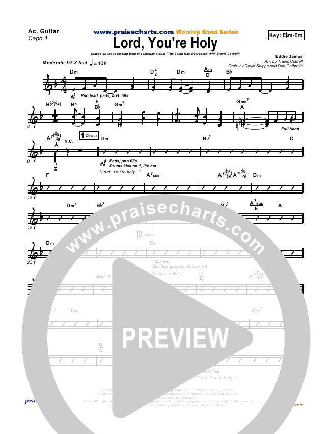 Lord You're Holy Sheet Music PDF (Travis Cottrell) - PraiseCharts