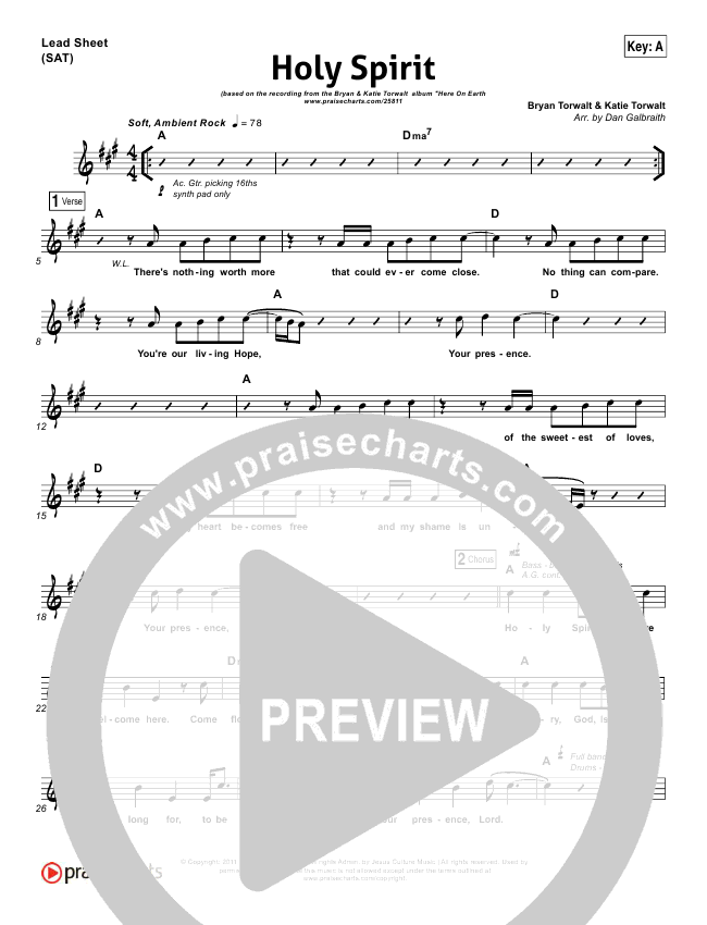 Holy Spirit Sheet Music PDF (Bryan & Katie Torwalt) - PraiseCharts