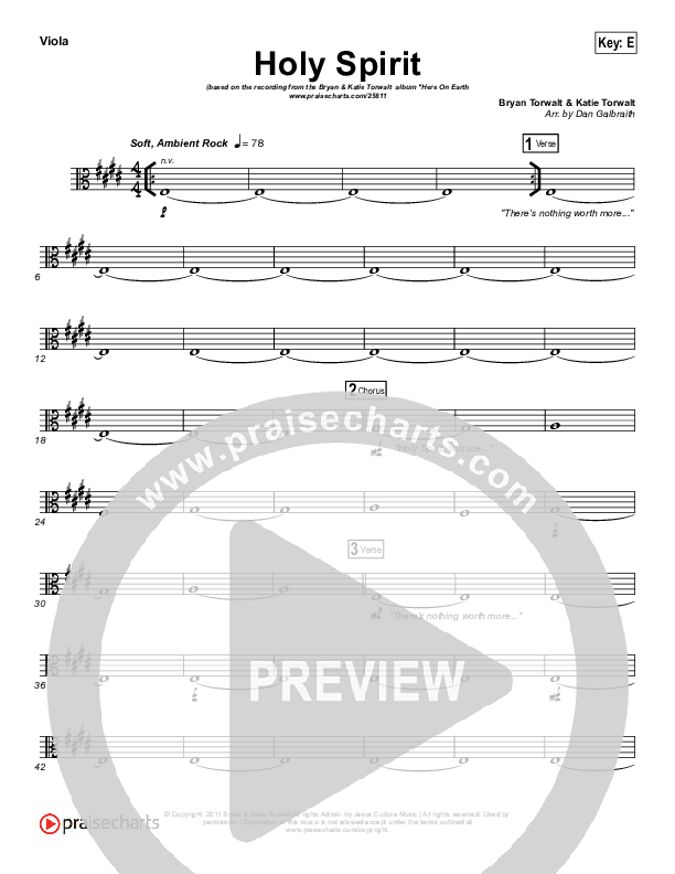 Holy Spirit Viola Sheet Music PDF (Bryan & Katie Torwalt) - PraiseCharts
