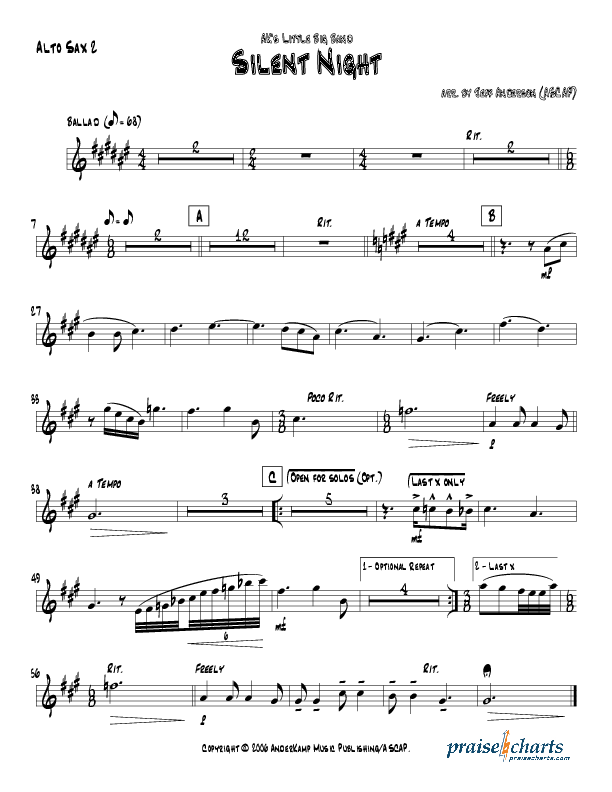 Silent Night (Instrumental) Alto Sax Sheet Music PDF (Jeff Anderson ...