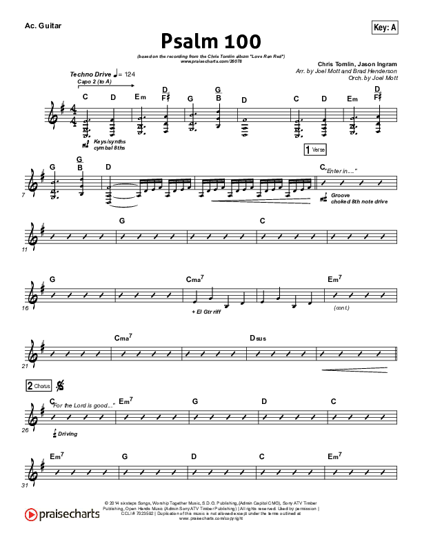 Psalm 100 Acoustic Guitar Sheet Music PDF (Chris Tomlin) - PraiseCharts