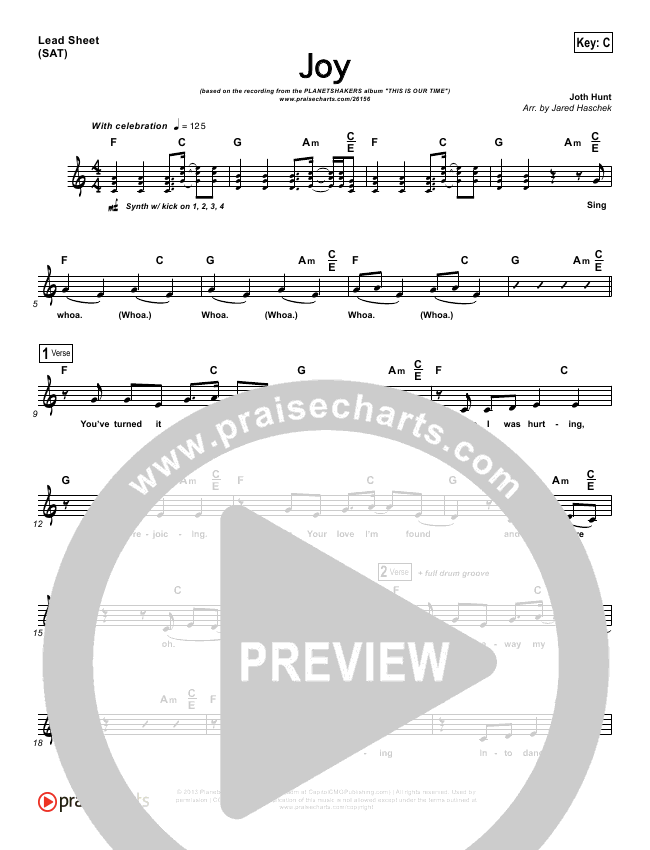 Joy Sheet Music PDF (Planetshakers) - PraiseCharts