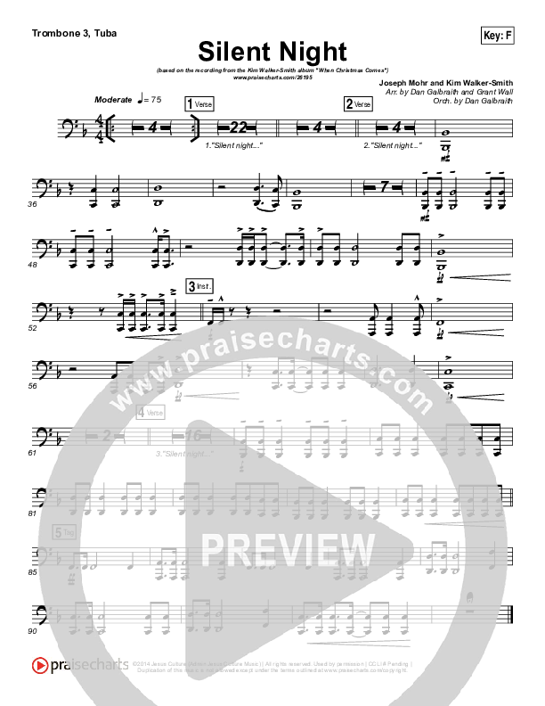 Silent Night Trombone/Tuba Sheet Music PDF (Kim Walker-Smith ...