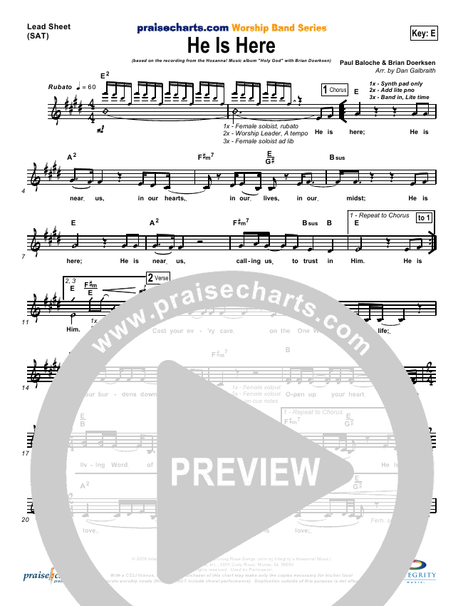He Is Here Sheet Music (Brian Doerksen) - PraiseCharts