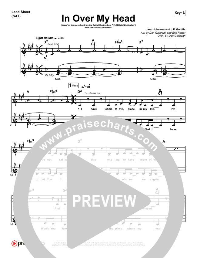 In Over My Head Sheet Music PDF (Bethel Music) - PraiseCharts