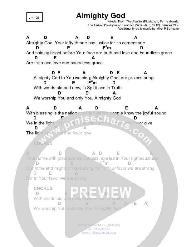 Almighty God Chords PDF (Mike Schuster) - PraiseCharts Almighty God Chords PDF (Mike Schuster) - PraiseCharts