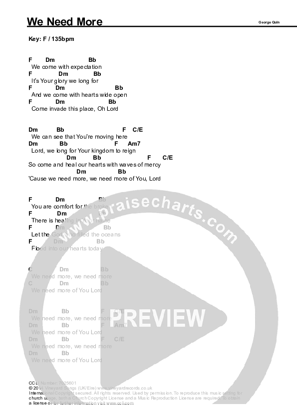 We Need More Chords PDF (Vineyard UK) - PraiseCharts