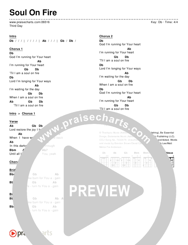 Soul On Fire Chords PDF (Third Day) - PraiseCharts