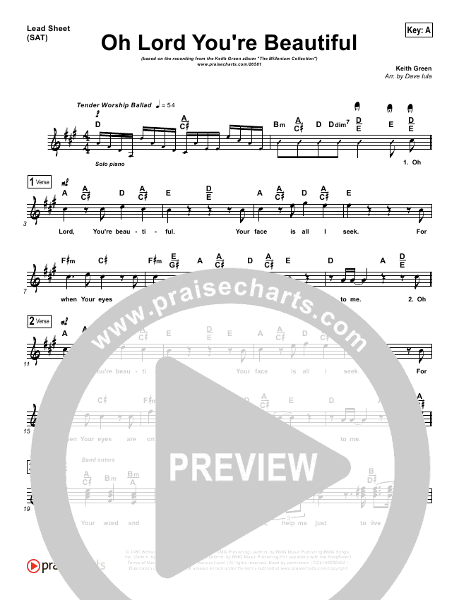 Oh Lord You're Beautiful Sheet Music PDF (Keith Green) - PraiseCharts