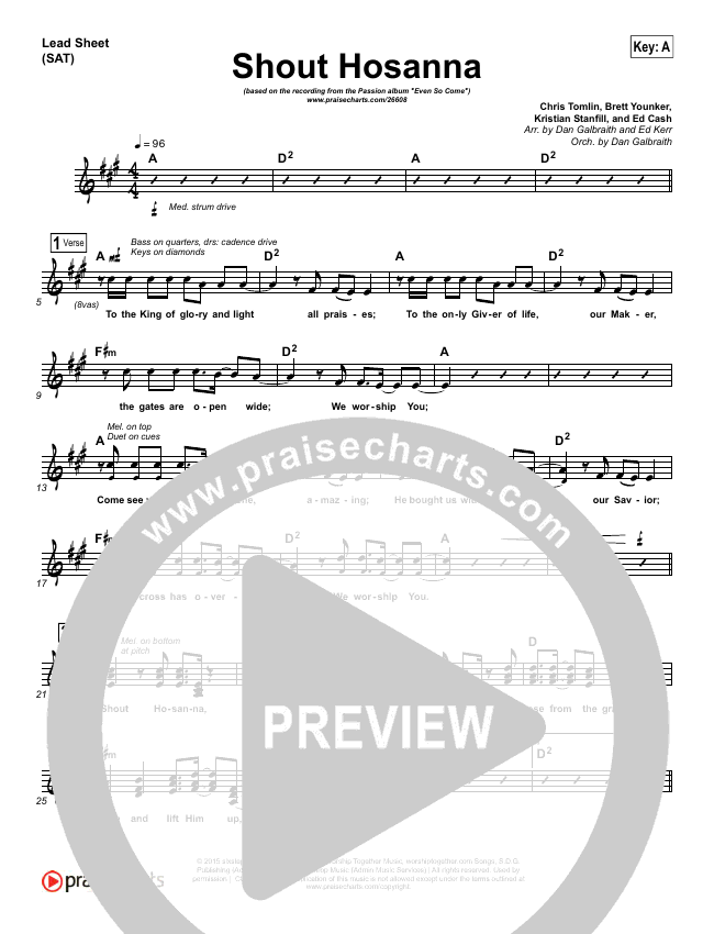 Shout Hosanna Sheet Music PDF (Passion / Kristian Stanfill) - PraiseCharts