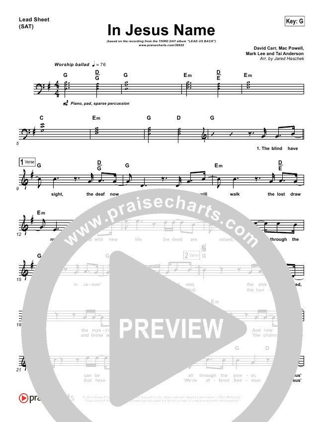 In Jesus Name Sheet Music PDF (Third Day) - PraiseCharts