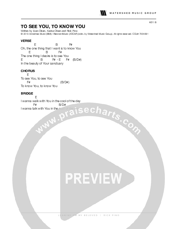 To See You To Know You Chords PDF Rick Pino PraiseCharts To See You To Know You Chords PDF Rick Pino PraiseCharts
