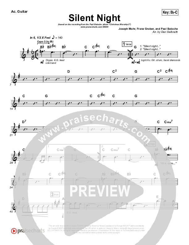 Silent Night Acoustic Guitar Sheet Music Pdf Paul Baloche Praisecharts