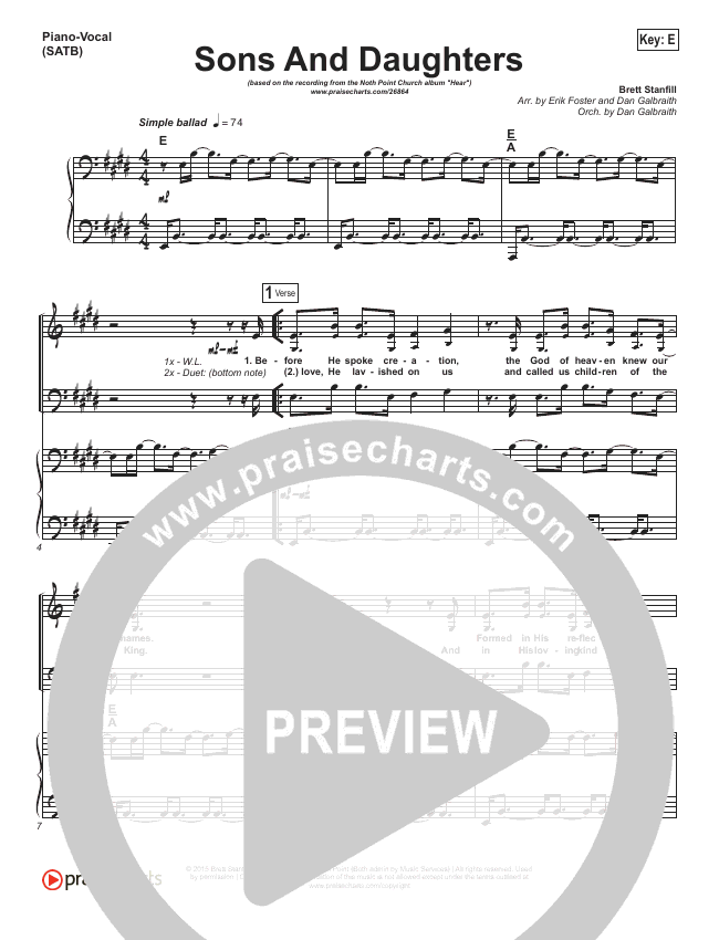 Sons And Daughters Sheet Music PDF (Brett Stanfill / North Point ...