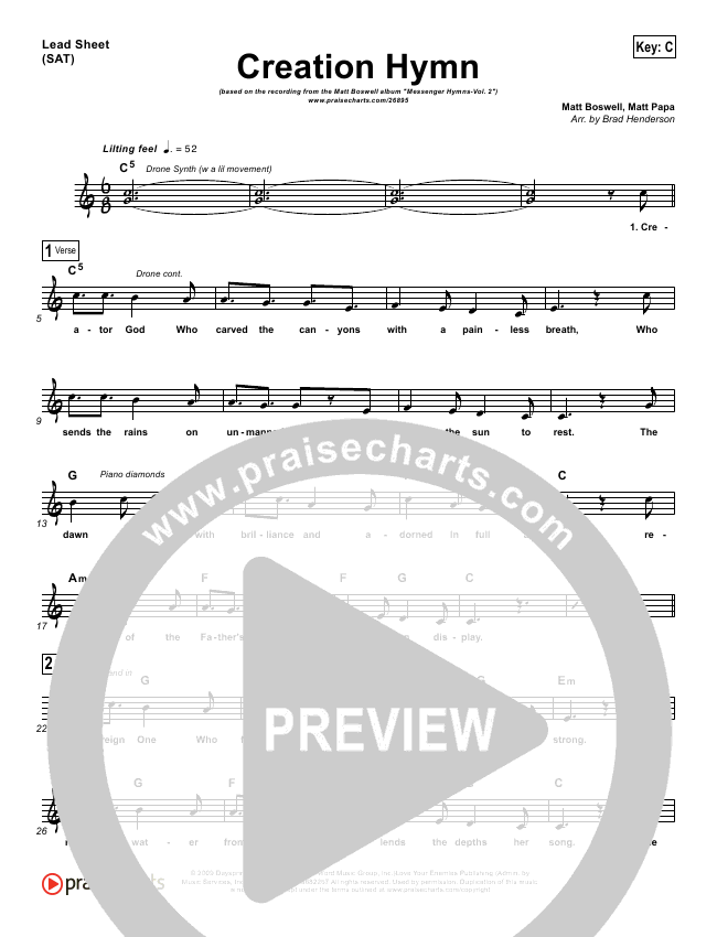 Creation Hymn Sheet Music PDF (Matt Boswell) - PraiseCharts