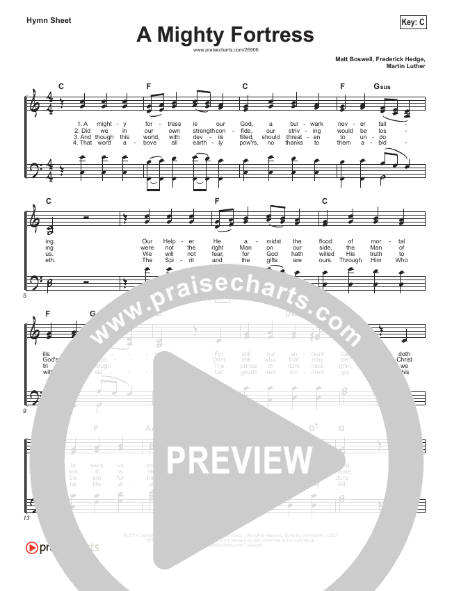 A Mighty Fortress Is Our God Hymn Sheet (Matt Boswell) - PraiseCharts