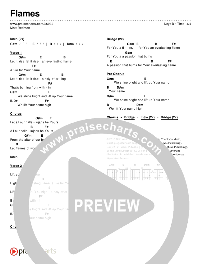 Flames Chords PDF (Matt Redman) - PraiseCharts