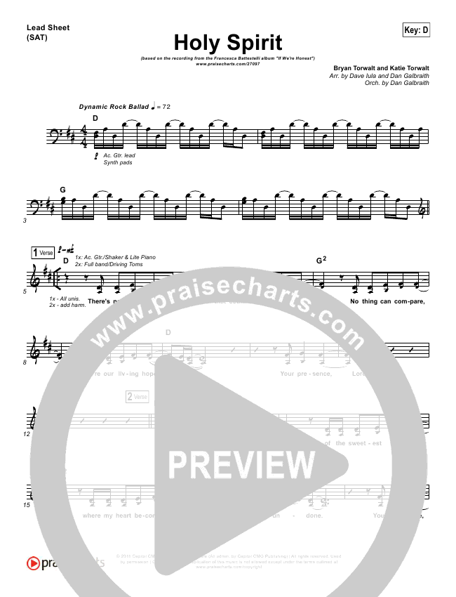 Holy Spirit Sheet Music PDF (Francesca Battistelli) - PraiseCharts