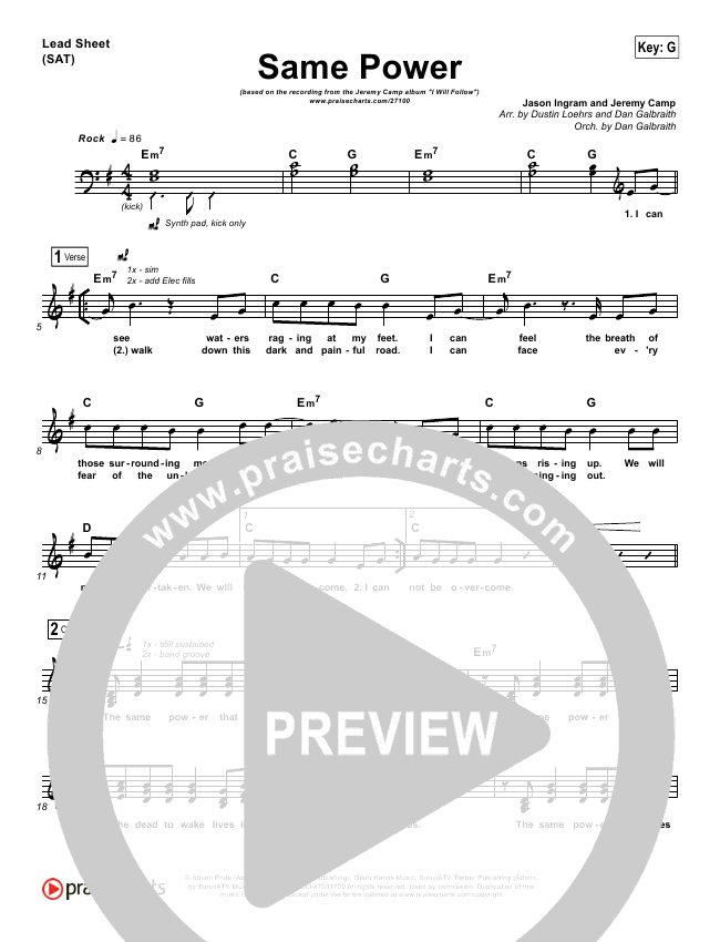 Same Power Sheet Music PDF (Jeremy Camp) - PraiseCharts