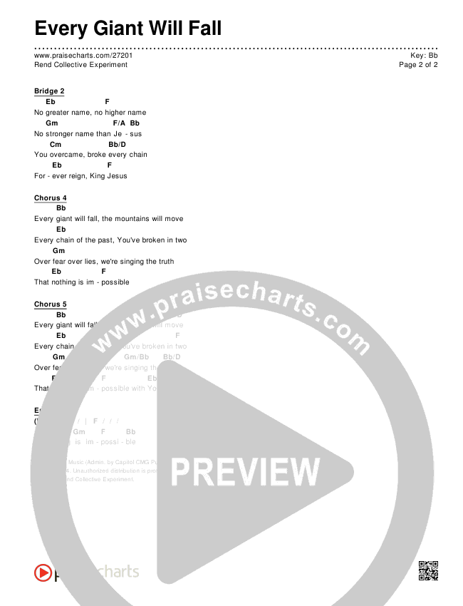 Every Giant Will Fall Chords PDF (Rend Collective) - PraiseCharts