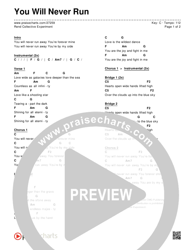 You Will Never Run Chords Pdf Rend Collective Praisecharts