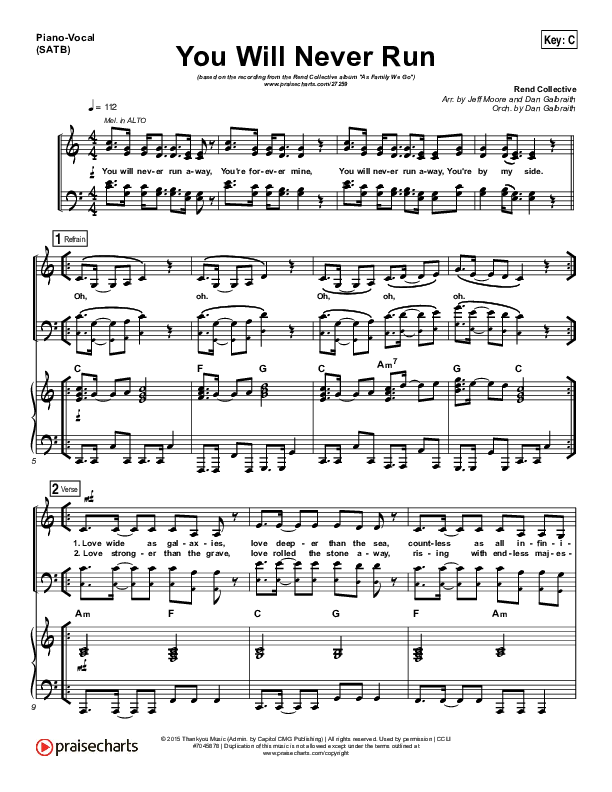 You Will Never Run Sheet Music Pdf Rend Collective Praisecharts
