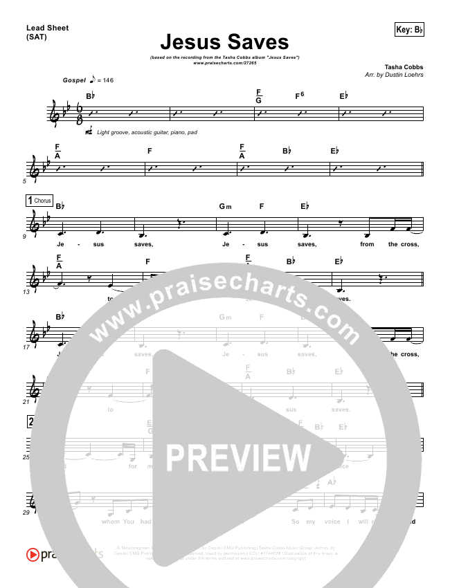 Jesus Saves Sheet Music Pdf Tasha Cobbs Praisecharts