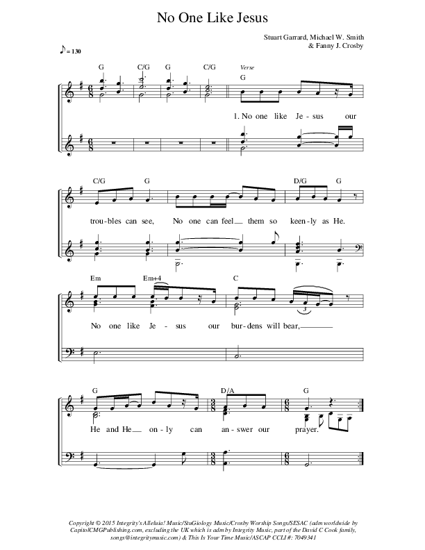 No One Like Jesus Sheet Music PDF Michael W Smith PraiseCharts