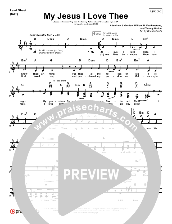 My Jesus I Love Thee Sheet Music (Tommy Walker) - PraiseCharts