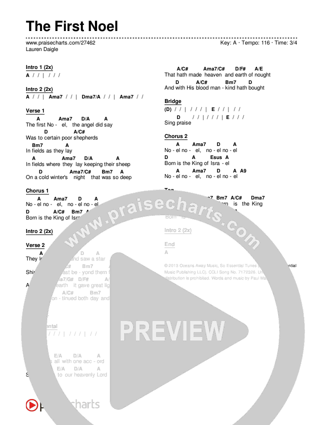 The First Noel Chords PDF (Lauren Daigle) - PraiseCharts