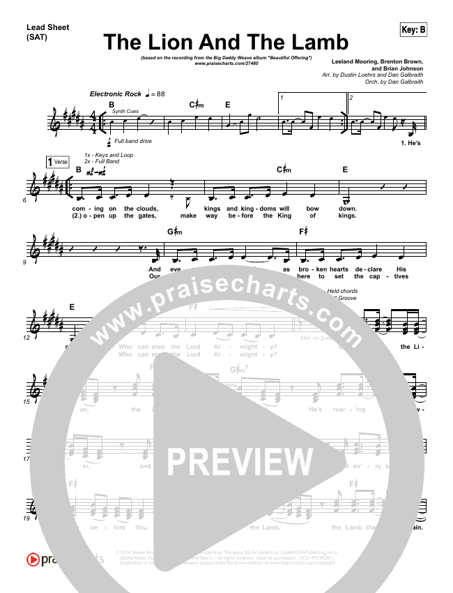 Lion And The Lamb Sheet Music PDF (Big Daddy Weave) - PraiseCharts