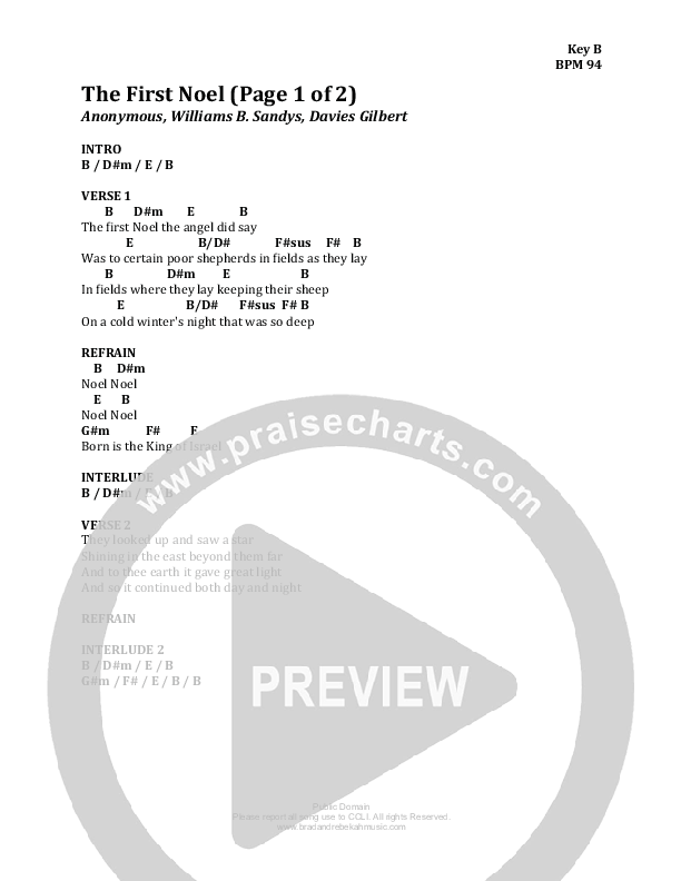 The First Noel Chords PDF (Brad & Rebekah) - PraiseCharts