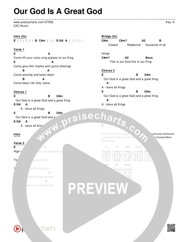 Our God Is A Great God Chords PDF (C2C Music) - PraiseCharts