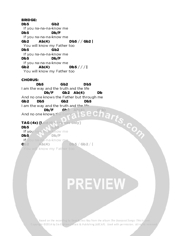 The Way Chords PDF (Doorpost Songs / Dave and Jess Ray) - PraiseCharts