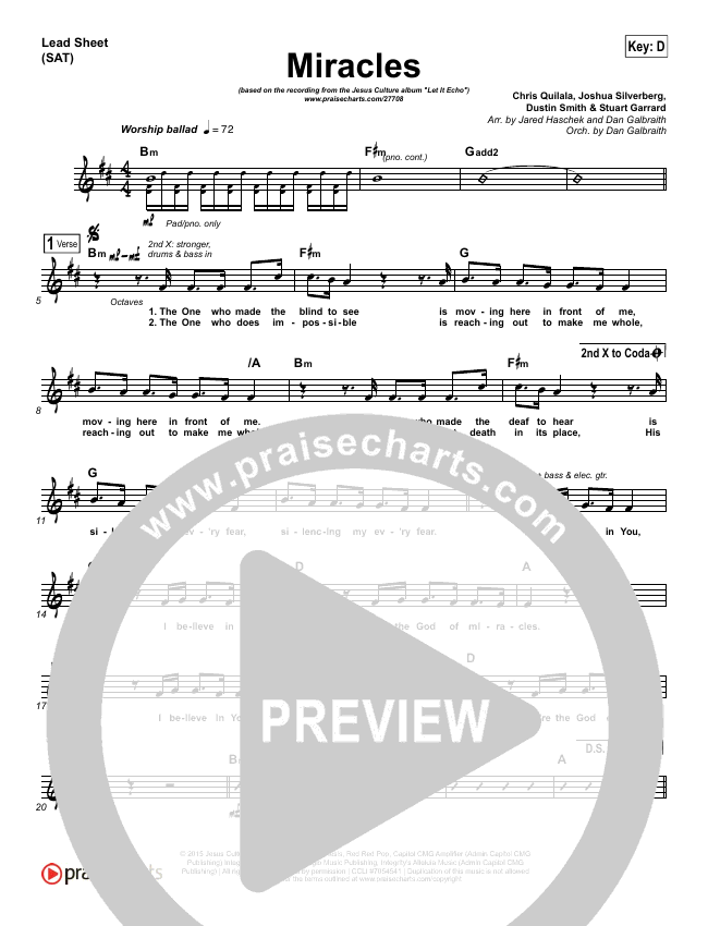 Miracles Sheet Music PDF (Jesus Culture / Chris Quilala) - PraiseCharts