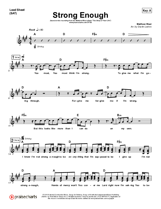 Strong Enough Sheet Music Pdf Matthew West Praisecharts