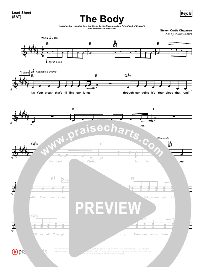 The Body Sheet Music PDF (Steven Curtis Chapman) - PraiseCharts