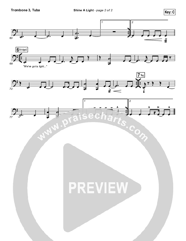 Shine A Light Trombone/Tuba Sheet Music PDF (Elevation Worship) - PraiseCharts
