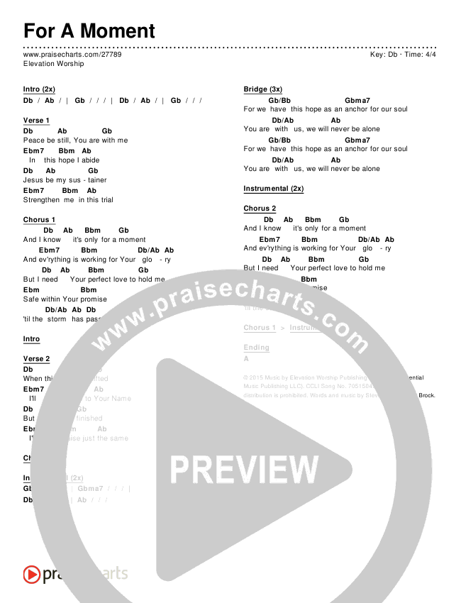 For A Moment Chords PDF (Elevation Worship) - PraiseCharts
