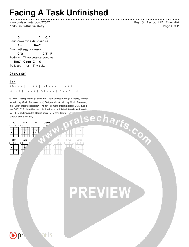 Facing A Task Unfinished (Version 1) Chords (Keith & Kristyn Getty ...