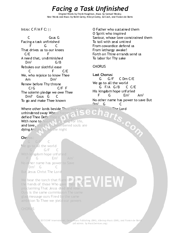 Facing A Task Unfinished (Version 1) Chords PDF (Keith & Kristyn Getty ...