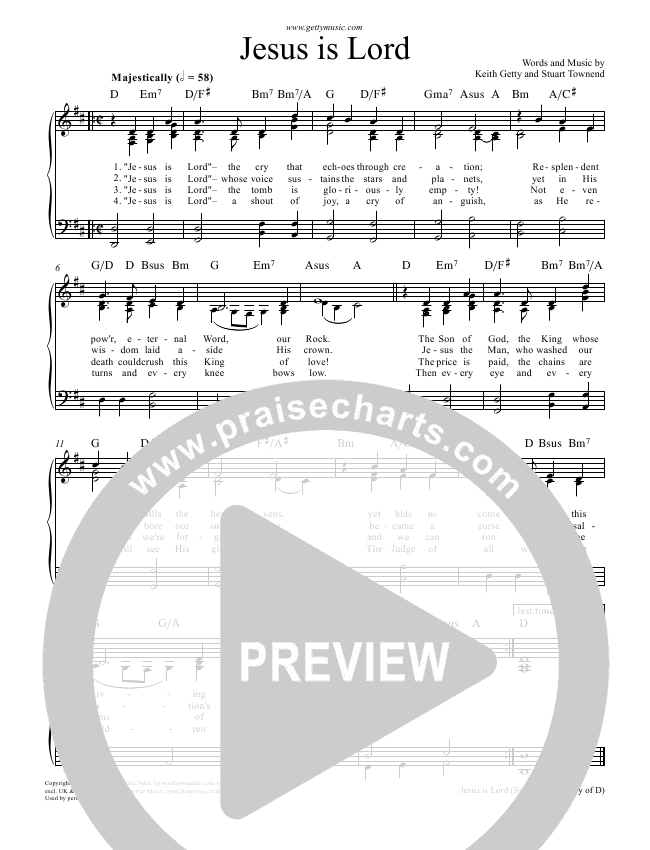 Jesus Is Lord Sheet Music (Keith & Kristyn Getty) - PraiseCharts