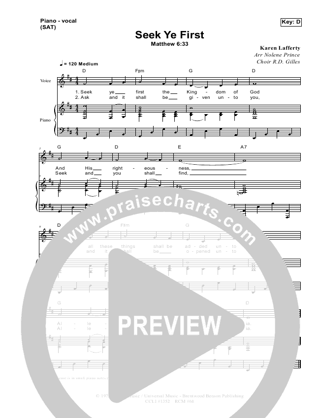 Seek Ye First Sheet Music PDF (Dennis Prince / Nolene Prince ...