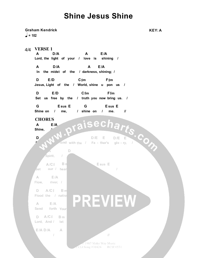 Shine Jesus Shine Chords (Dennis Prince / Nolene Prince) - PraiseCharts