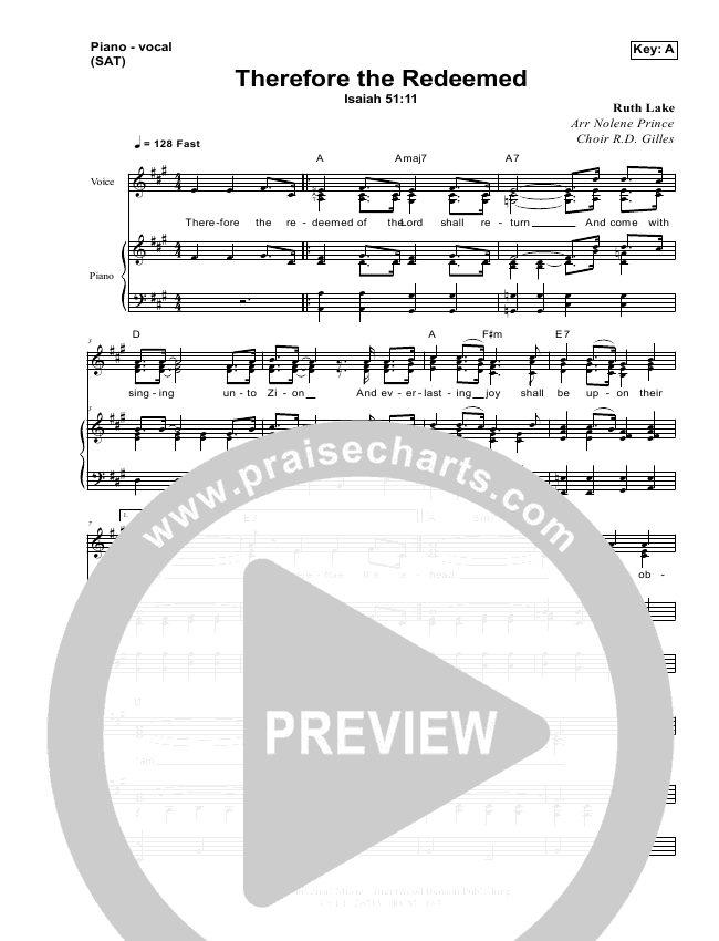 Therefore The Redeemed Sheet Music PDF (Dennis Prince / Nolene Prince ...