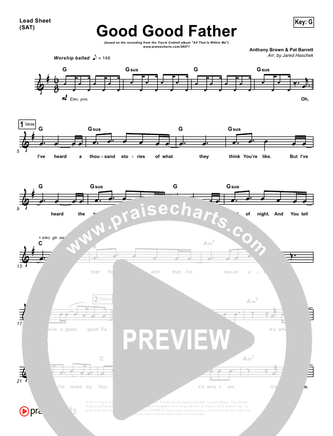 Good Good Father Sheet Music PDF (Travis Cottrell) - PraiseCharts